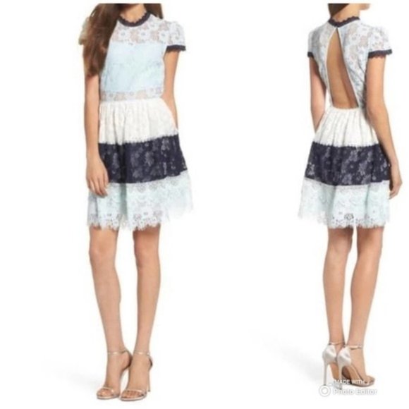foxiedox | Dresses | Foxiedox Blue Lace Fit And Flare Mini Dress | Poshmark